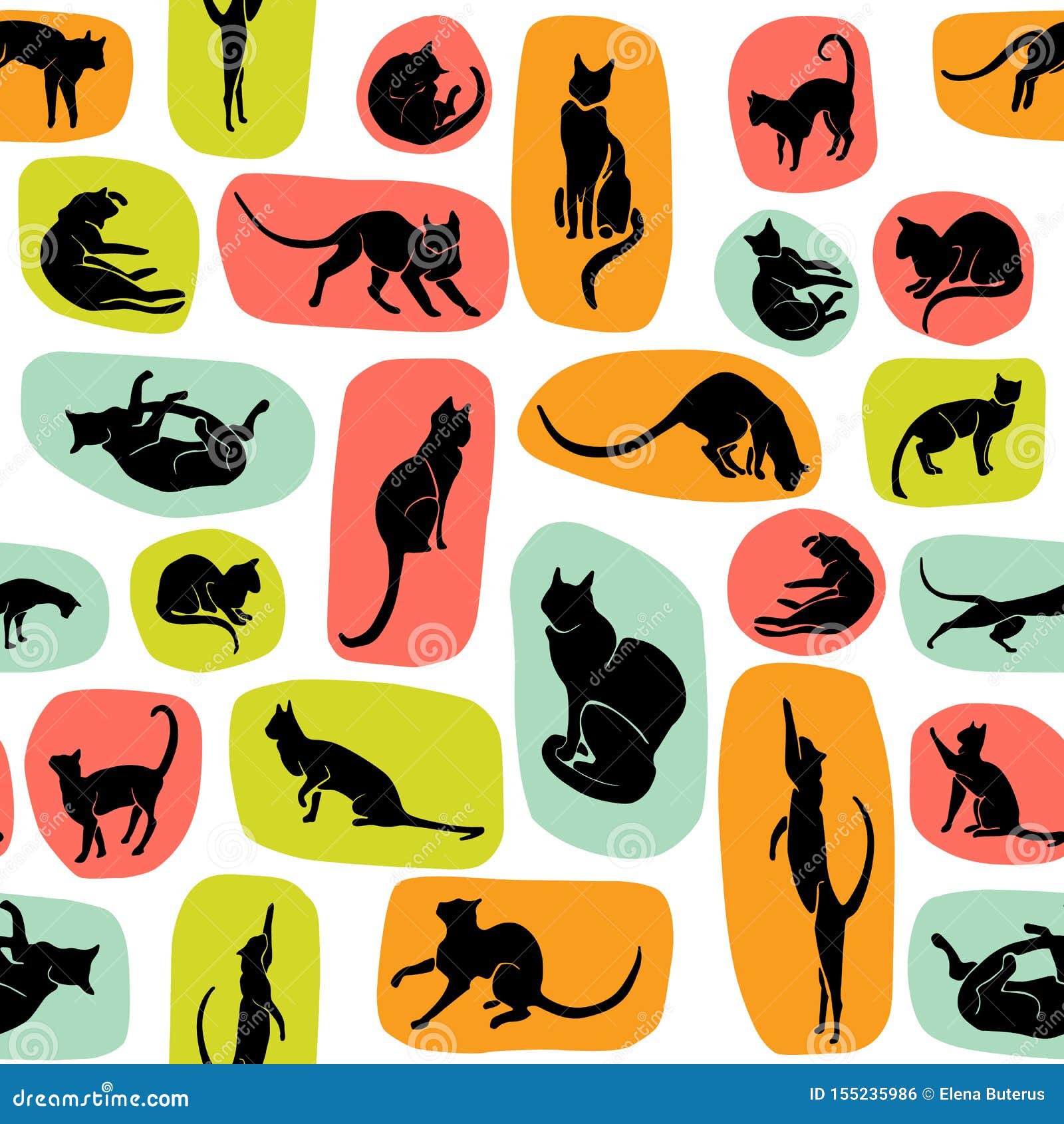 Hand Drawn Vector Cat Silhouette Pattern Stock Vector - Illustration of ...