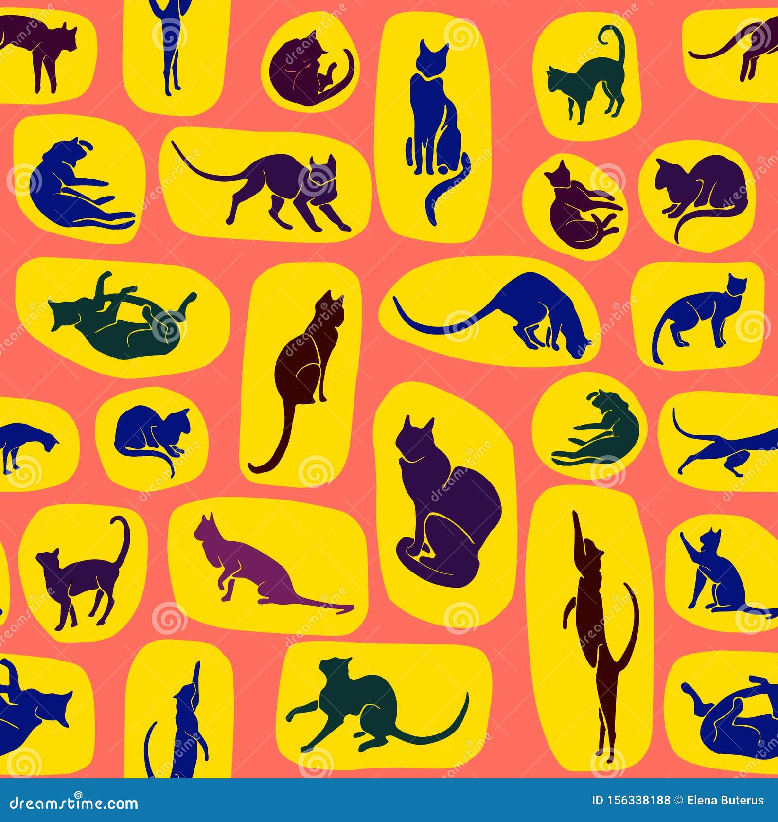 Hand Drawn Vector Cat Silhouette Pattern Stock Vector - Illustration of ...