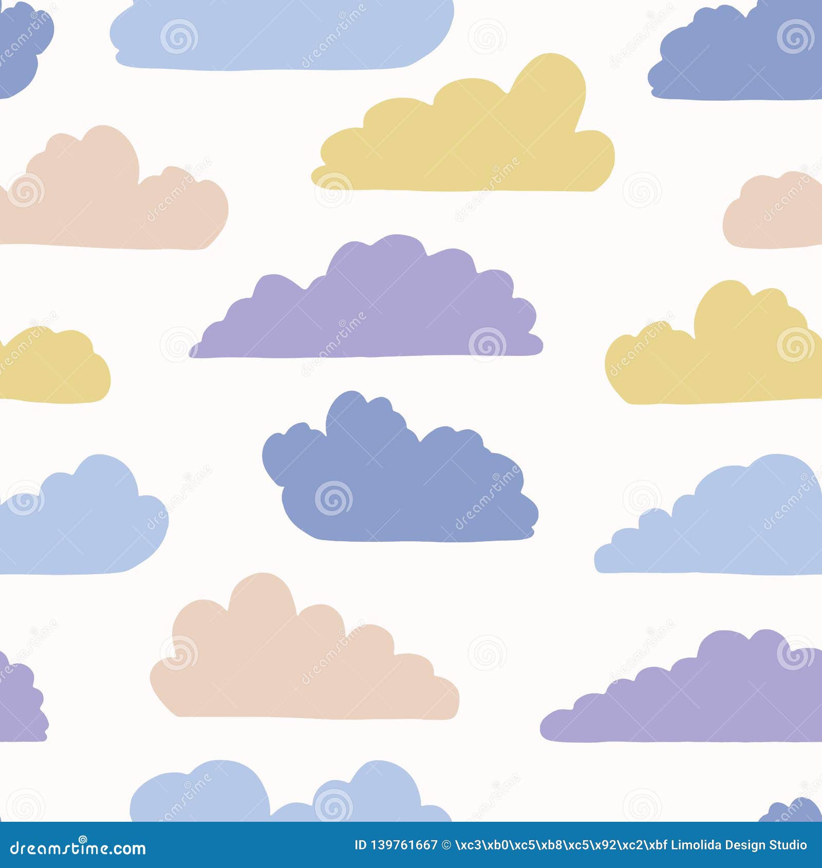 Hand Drawn Vector Cloud Illustration. Seamless Repeating Pattern Stock ...