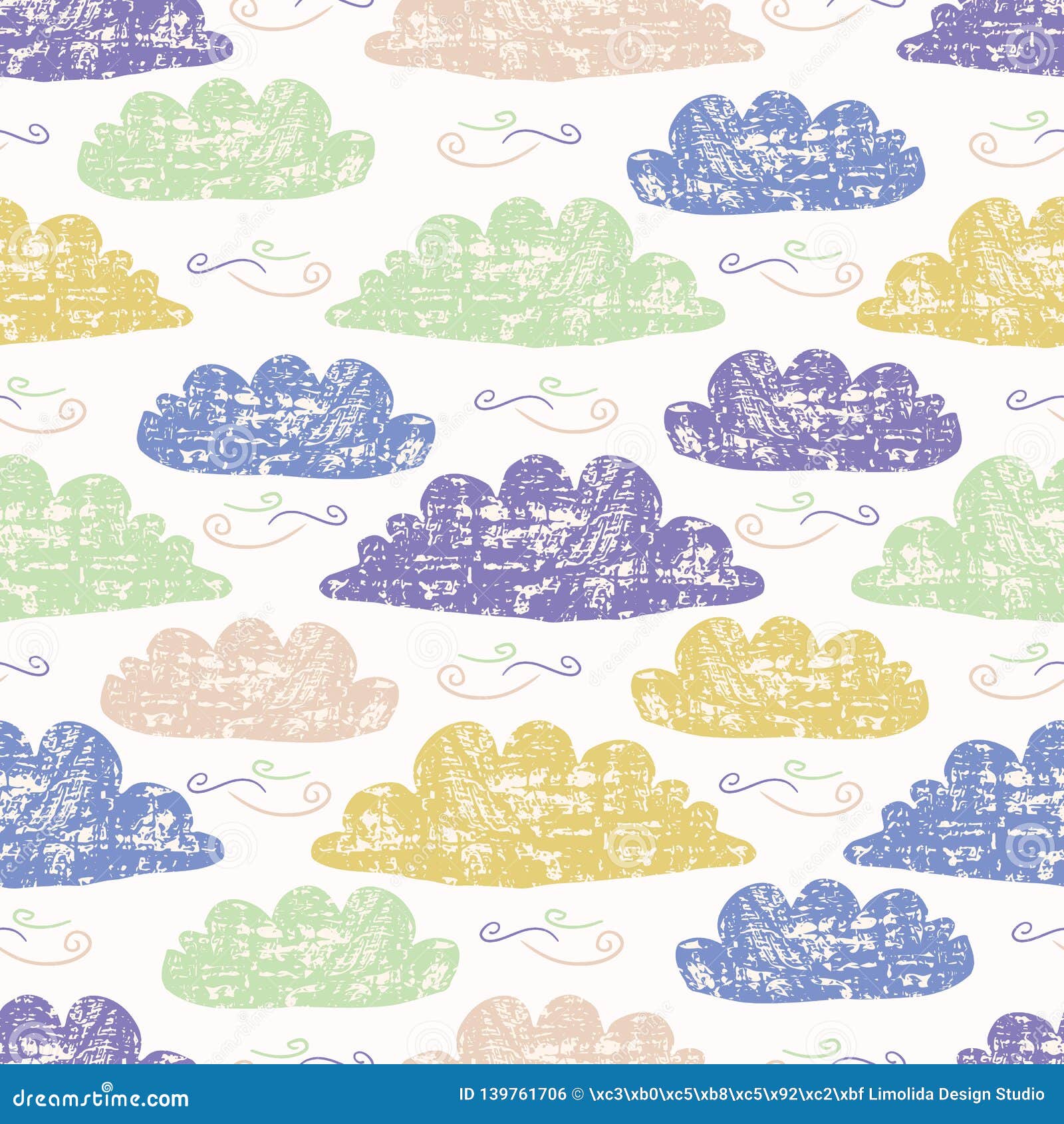 Hand Drawn Vector Cloud Illustration. Seamless Repeating Pattern Stock ...
