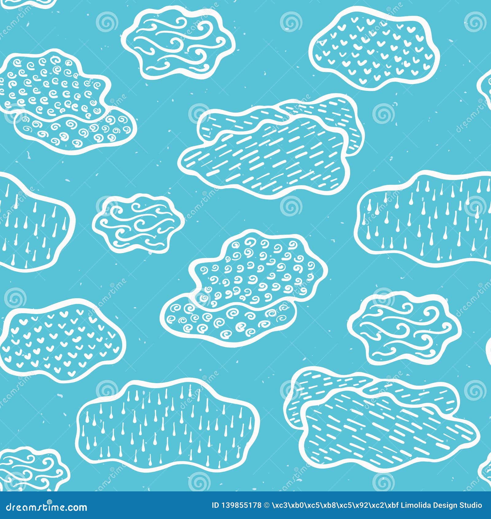 Hand Drawn Vector Cloud Illustration. Seamless Repeating Pattern Stock ...