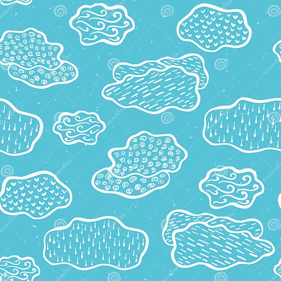 Hand Drawn Vector Cloud Illustration. Seamless Repeating Pattern Stock ...