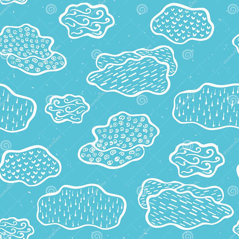 Hand Drawn Vector Cloud Illustration. Seamless Repeating Pattern Stock ...