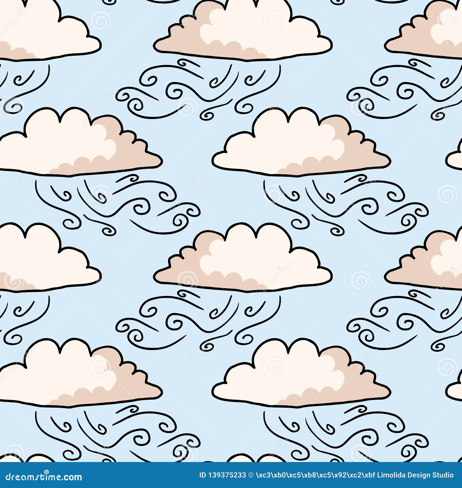 Hand Drawn Vector Cloud Illustration. Seamless Repeating Pattern Stock ...