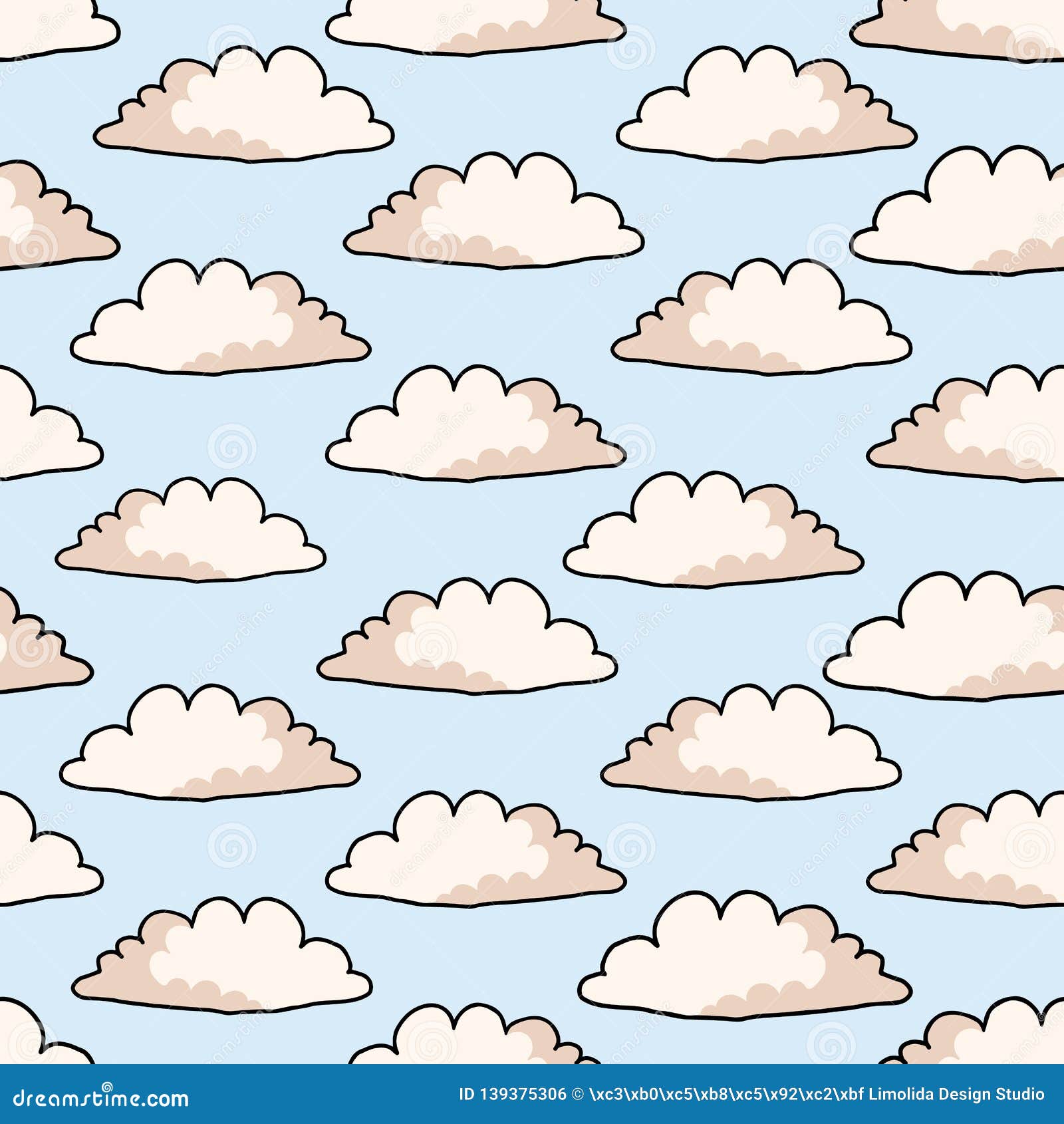 Hand Drawn Vector Cloud Illustration. Seamless Repeating Pattern Stock ...