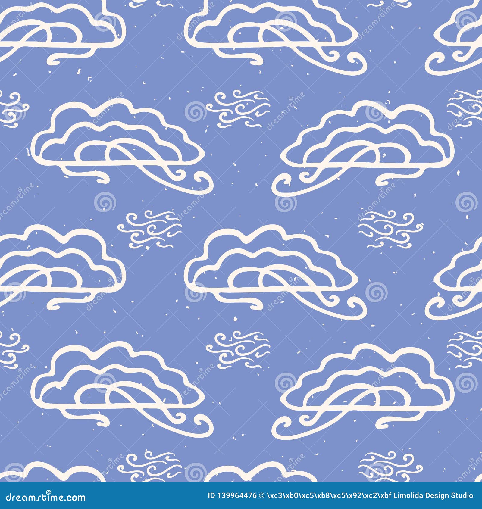 Hand Drawn Vector Cloud Illustration. Seamless Repeating Pattern Stock ...