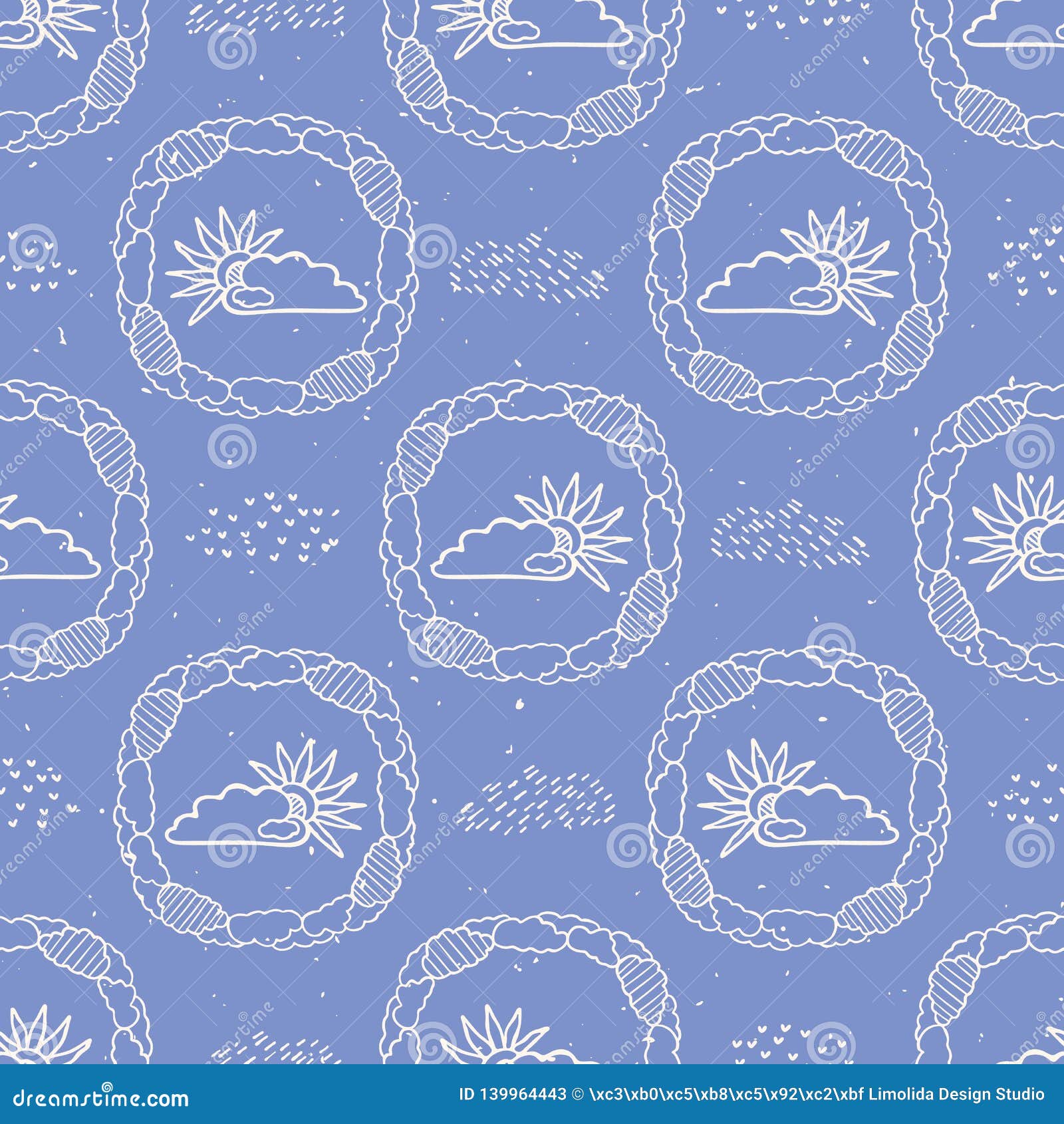 Hand Drawn Vector Cloud and Sun Illustration. Seamless Repeating ...