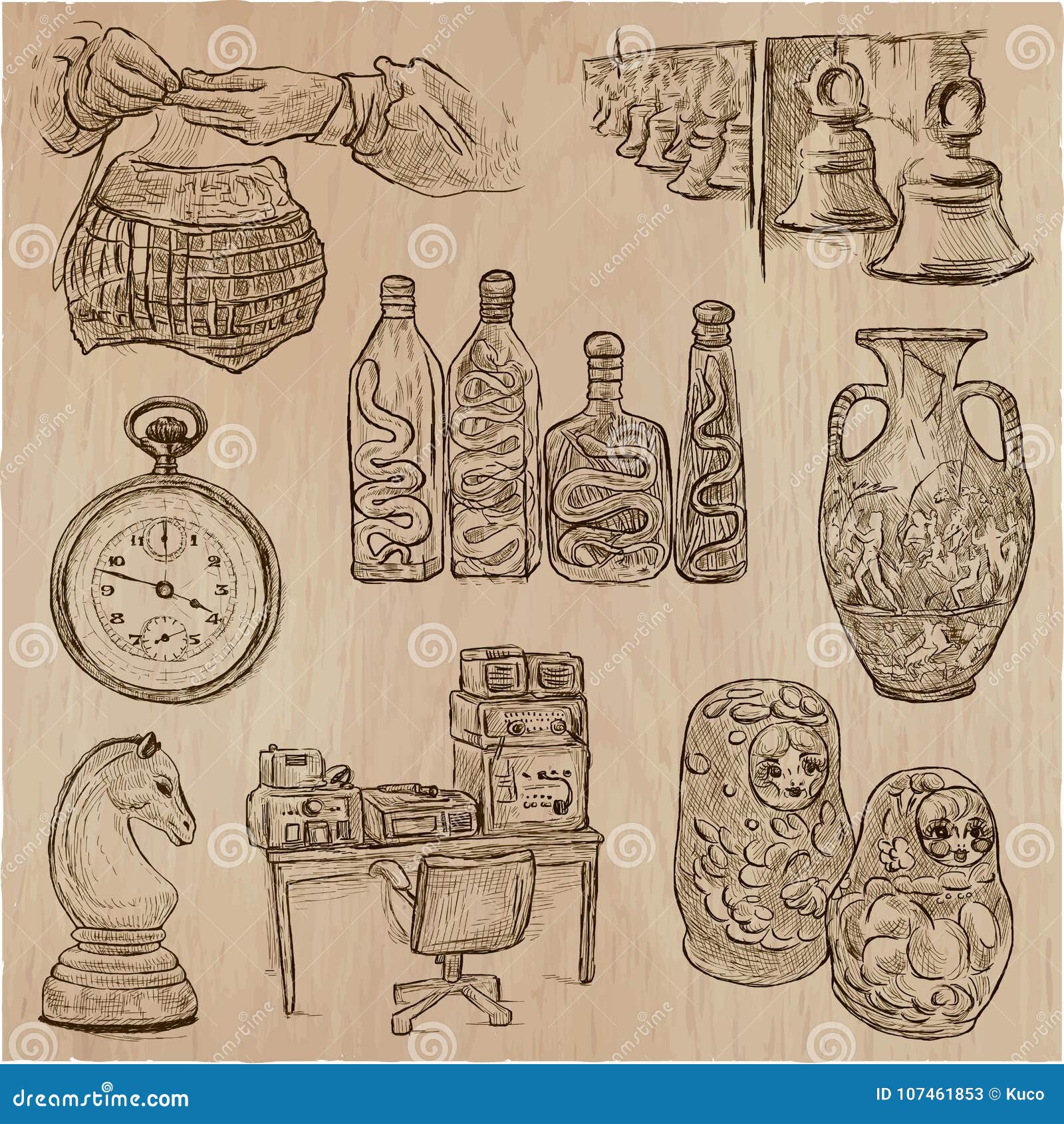 Bric a Brac, Objects - an Hand Drawn Pack. Freehand Sketching. V Stock ...