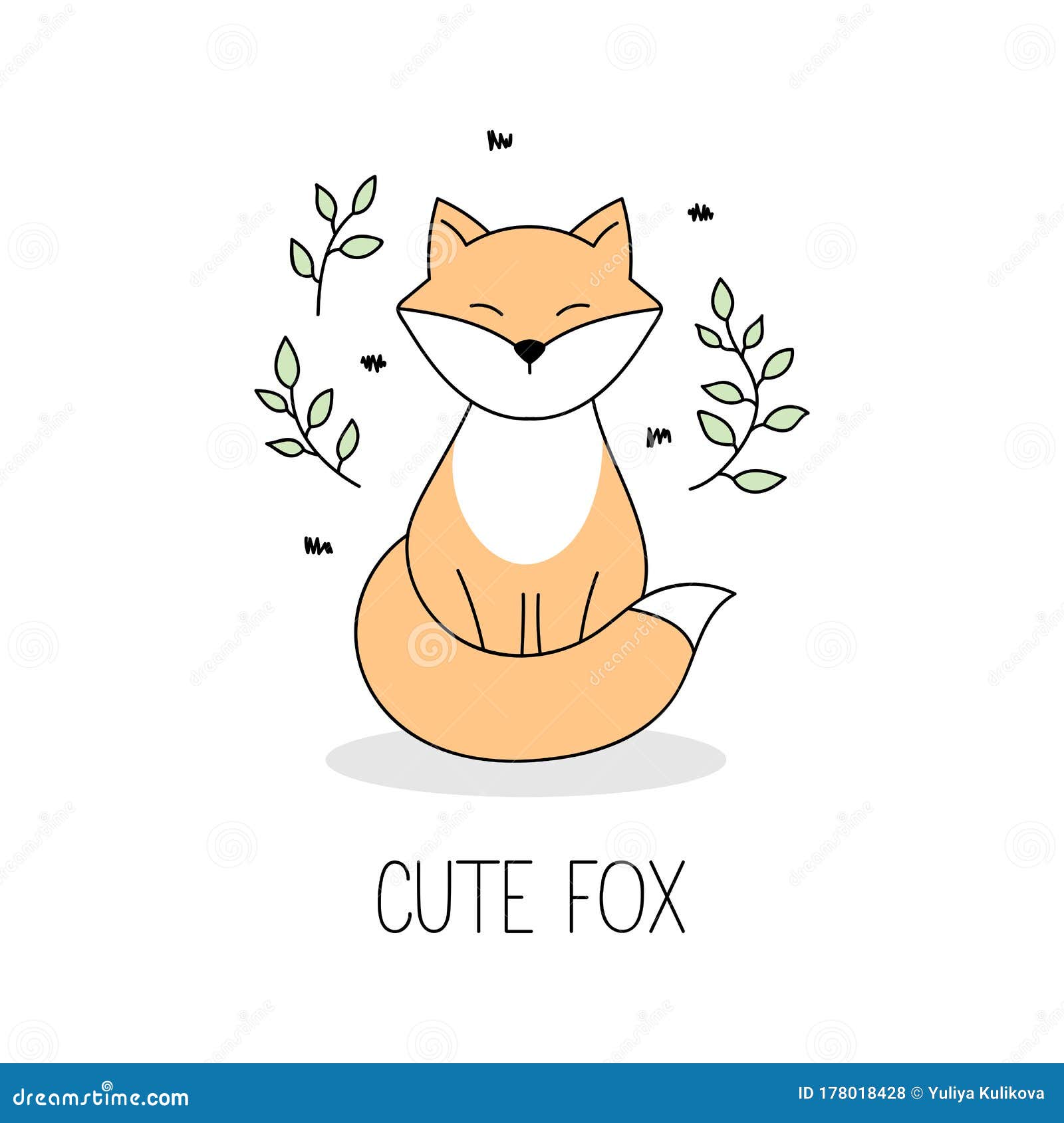 Hand Drawn Vector Cute Fox on White. Stock Vector - Illustration of ...