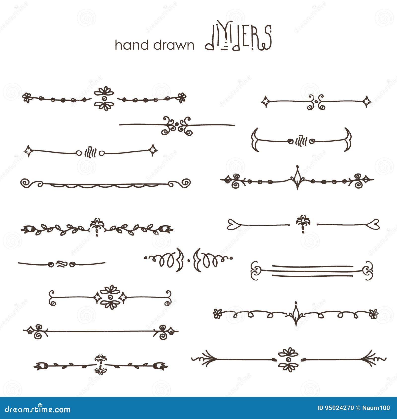 Hand Drawn Vector Dividers, Line Border Set and Design Element Stock ...