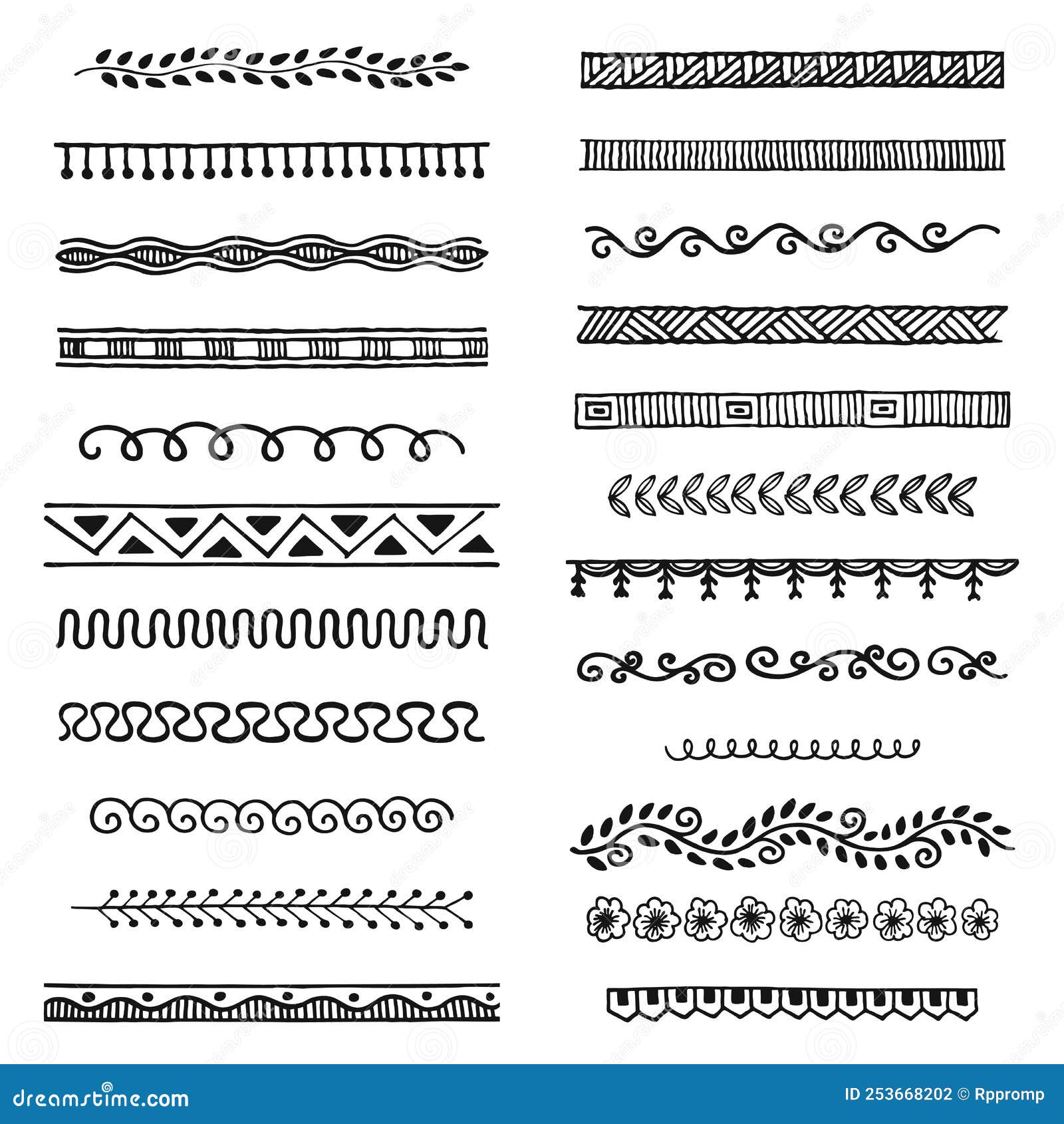 Hand Drawn Vector Dividers, Lines, Borders and Laurels Set, Doodle ...