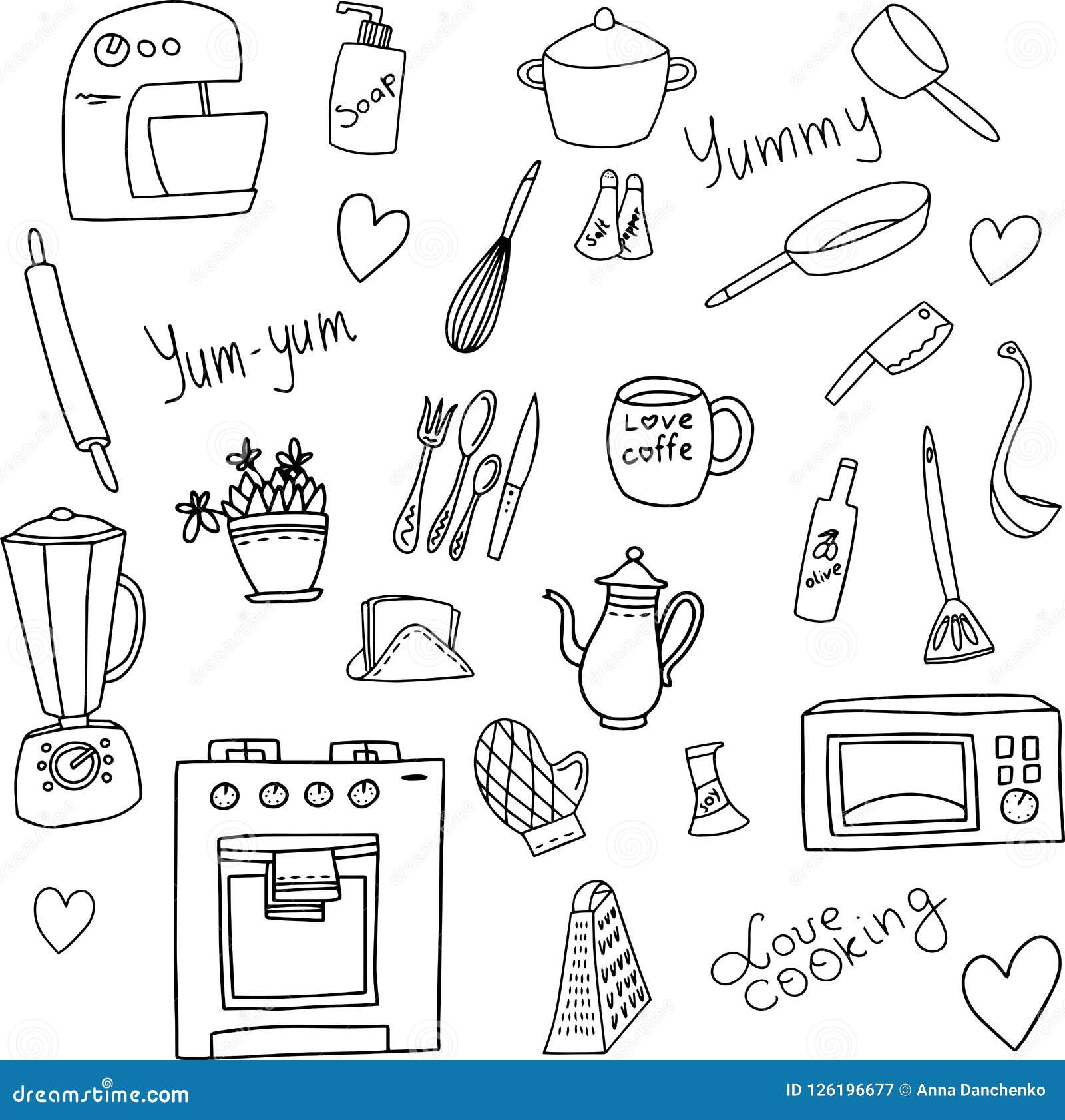 Hand Drawn Vector Doodle of Kitchen Accessories. Stock Vector ...