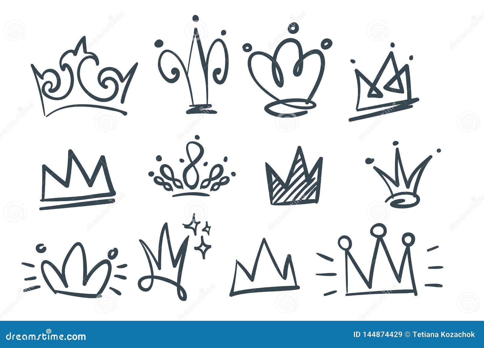 Doodle set of crowns stock vector. Illustration of design - 144874429