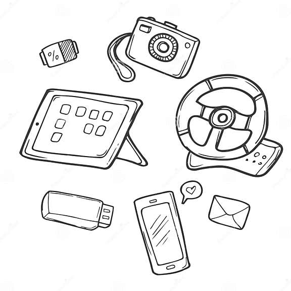 Hand Drawn Vector Doodles Gadgets Stock Illustration - Illustration of computer, graphic: 292529009
