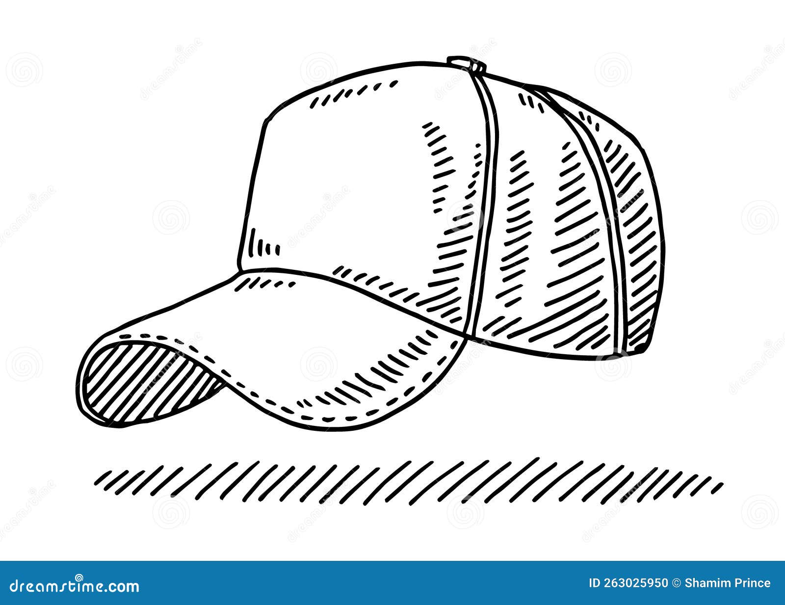 Hand-drawn Vector Drawing of a Baseball Cap. Black-and-White Sketch on ...