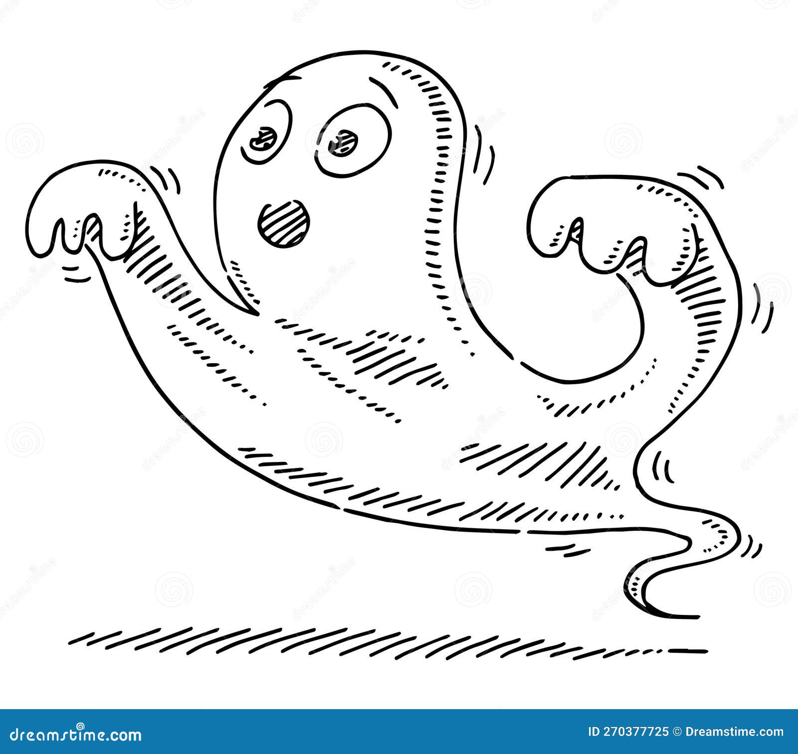 Hand-drawn Vector Drawing of a Cartoon Ghost. Black-and-White Sketch on ...
