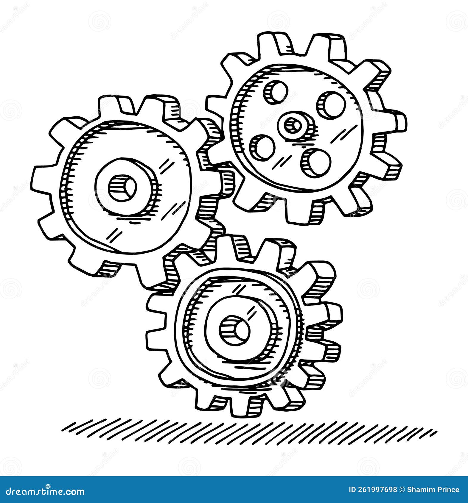 Hand-drawn Vector Drawing of a Gears Teamwork Concept. Black-and-White ...