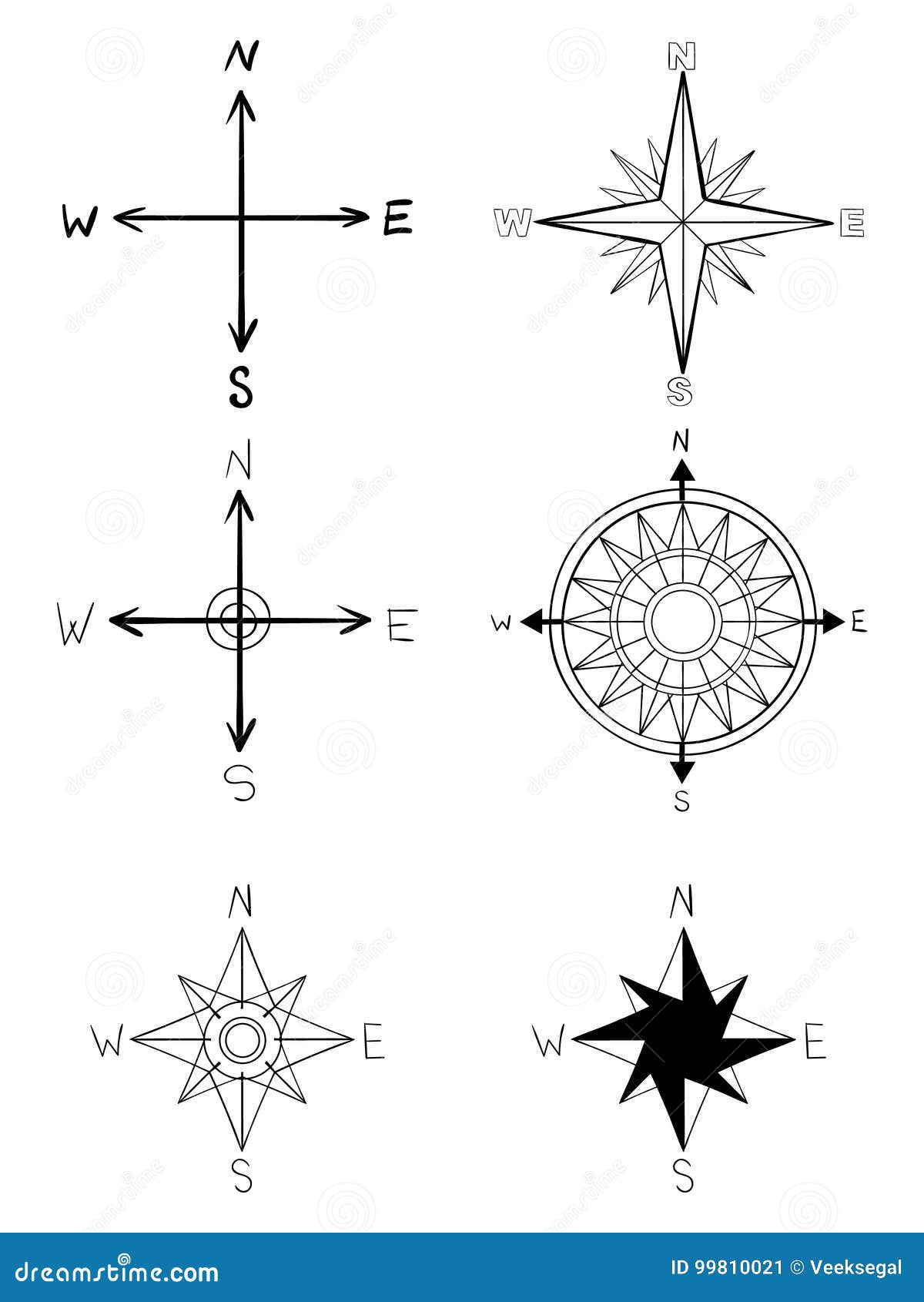 Hand Drawn Vector Elements. Vintage Wind Rose Symbols. Old Fashioned ...