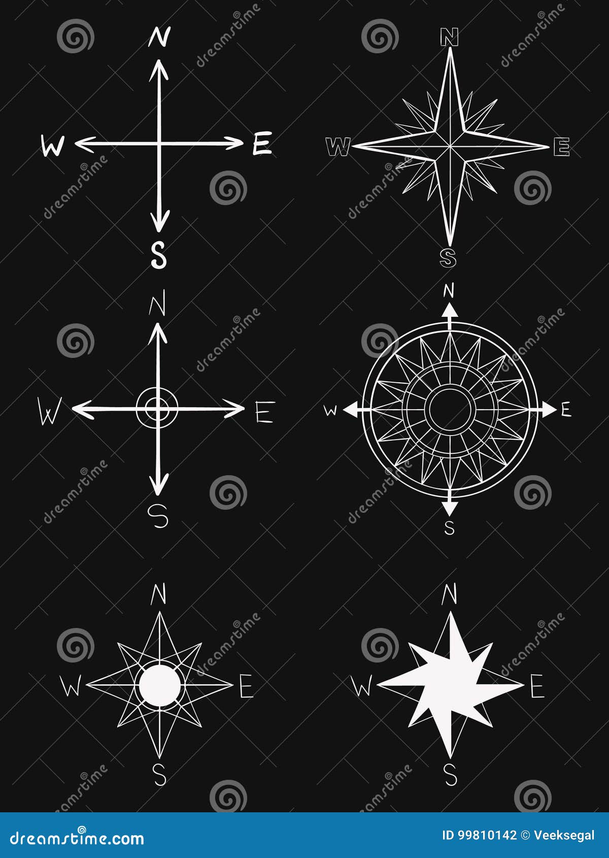 Hand Drawn Vector Elements. Vintage Wind Rose Symbols. Old Fashioned ...