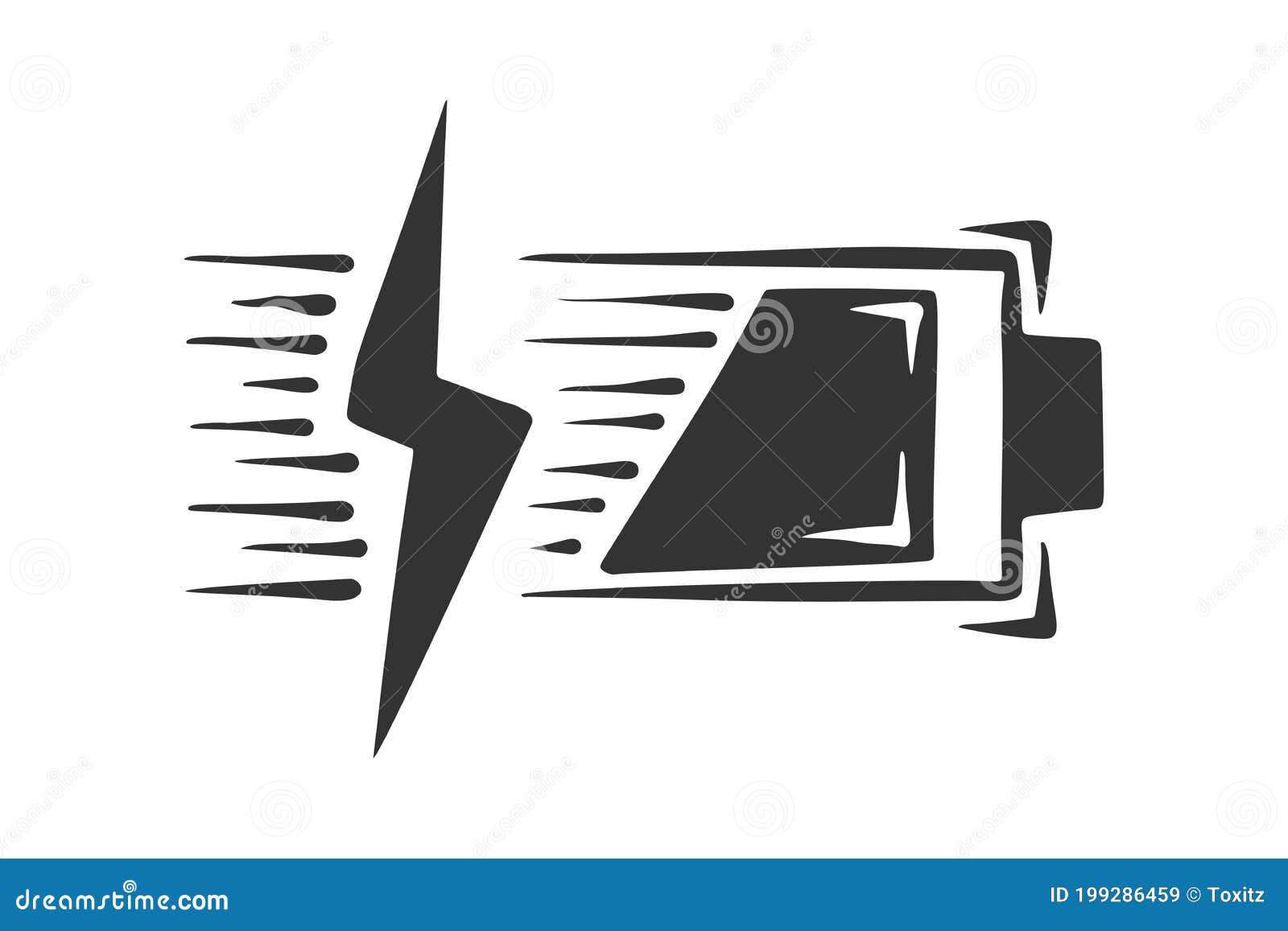 Hand Drawn Vector of Fast Charge Sign with Battery, Isolated on White ...