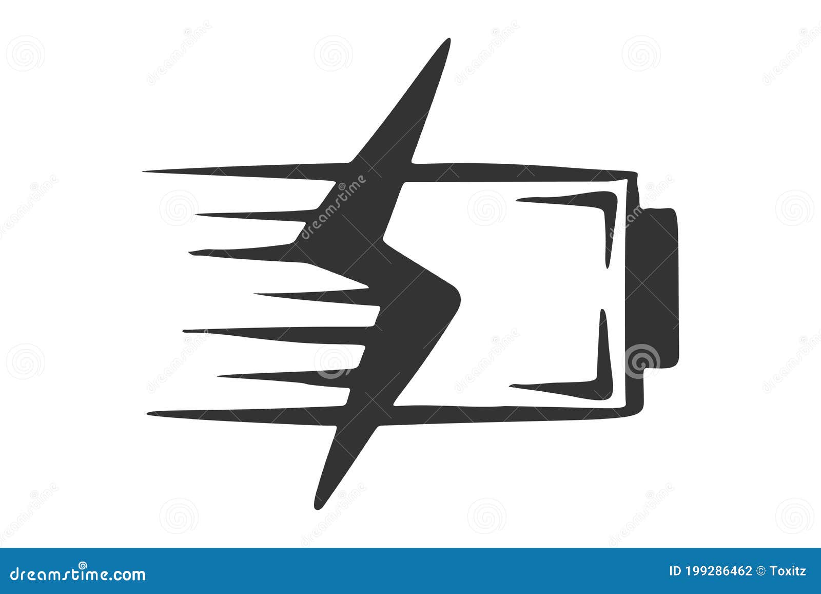 Hand Drawn Vector of Fast Charge Sign with Battery, Isolated on White ...