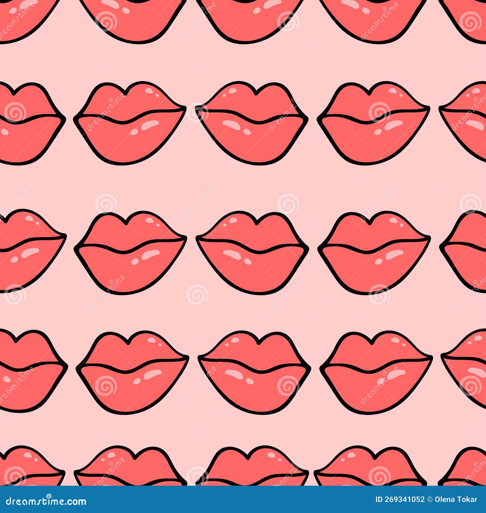 Hand Drawn Vector Female Lips Seamless Vector Pattern. Highlight Lips ...