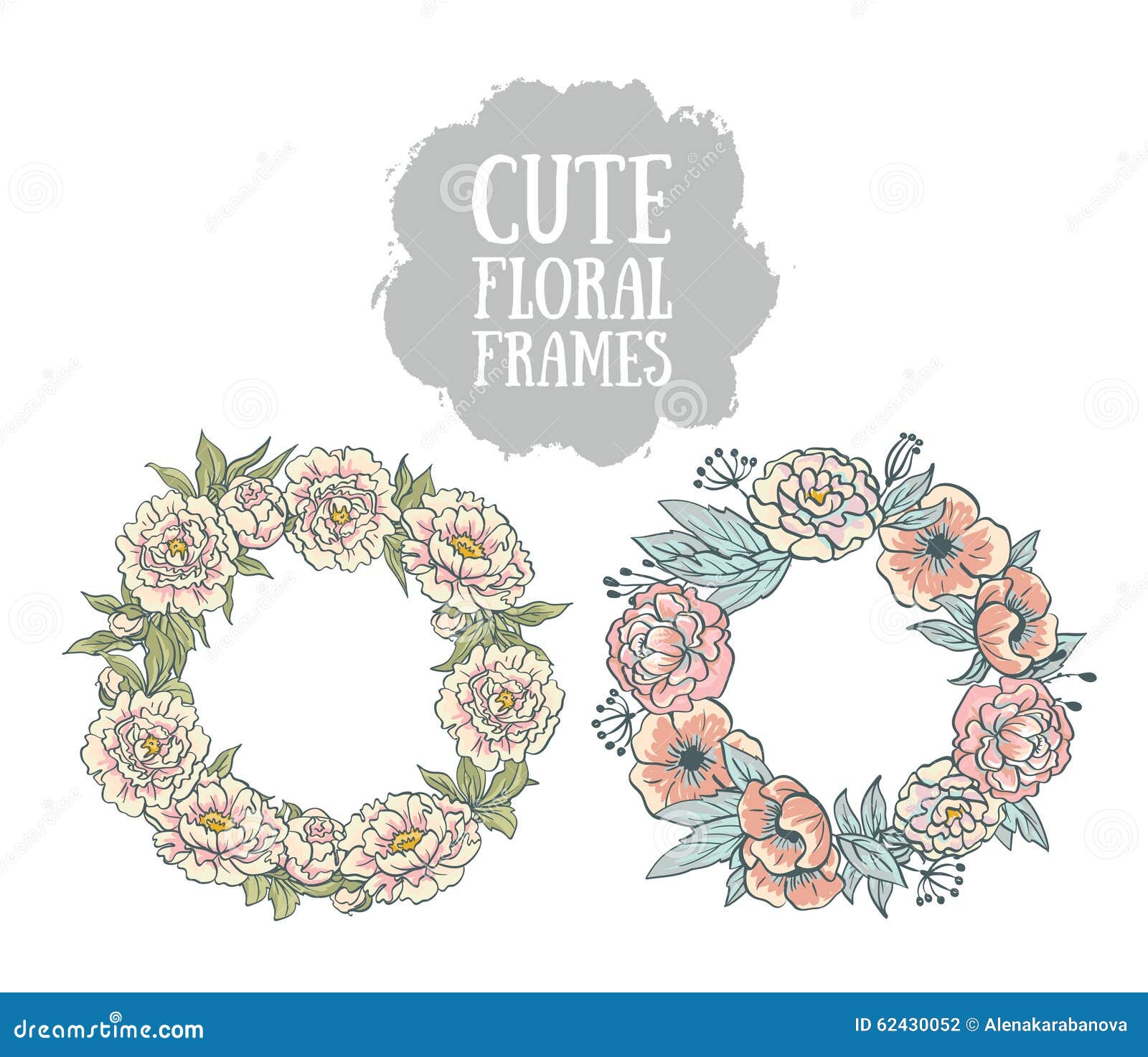 Hand Drawn Vector Floral Frames Stock Vector - Illustration of color ...