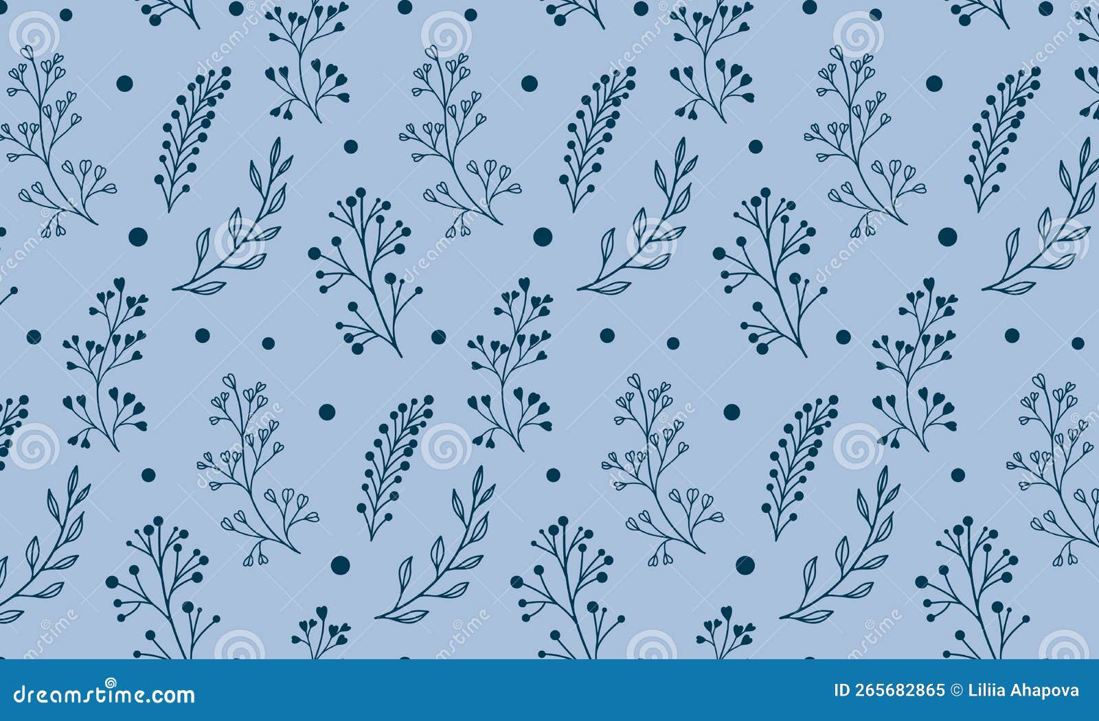 Hand Drawn Vector Floral Pattern in Blue Colors for Design, Textile ...