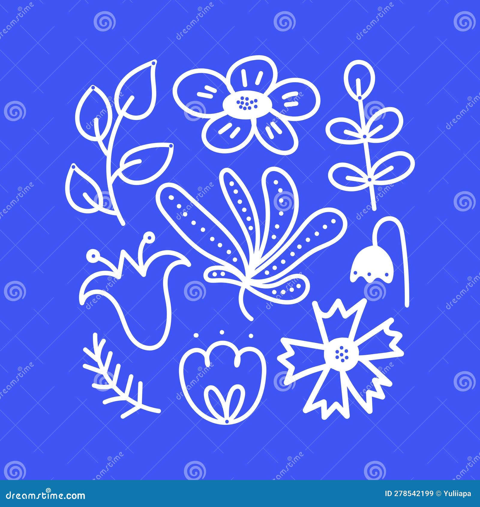 Hand Drawn Vector Flowers Branches And Leaves Doodles Modern Floral