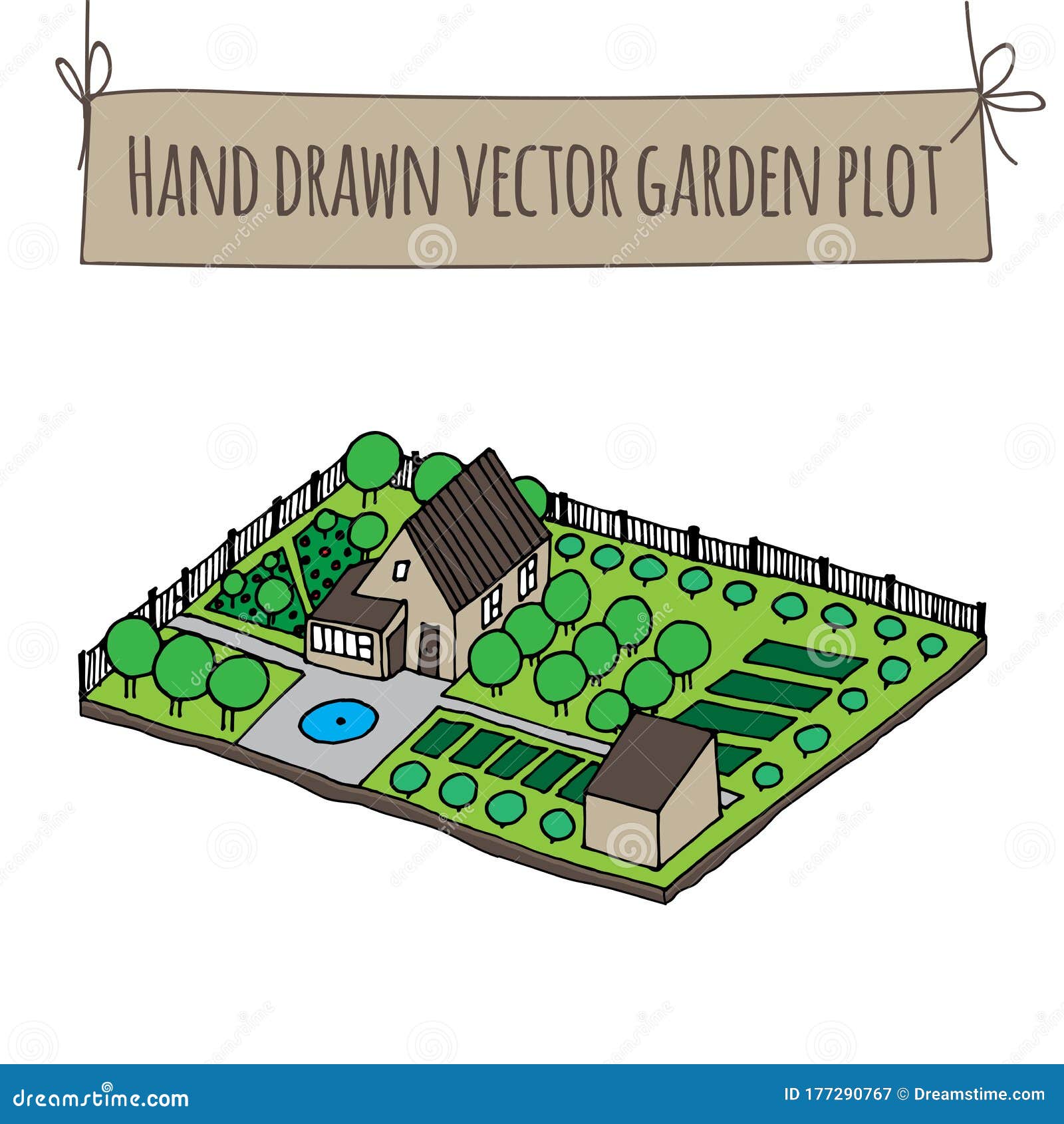 Garden Plot With Greenhouse And High Beds Stock Image | CartoonDealer ...