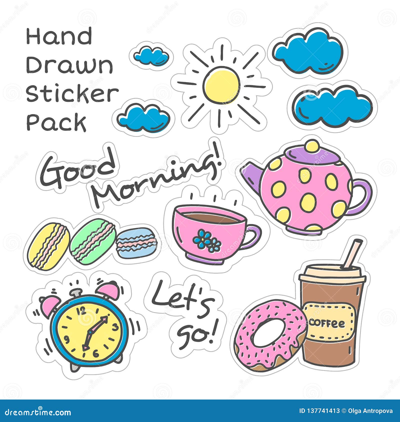 Hand Drawn Good Morning Sticker Pack on White Background Stock Vector ...