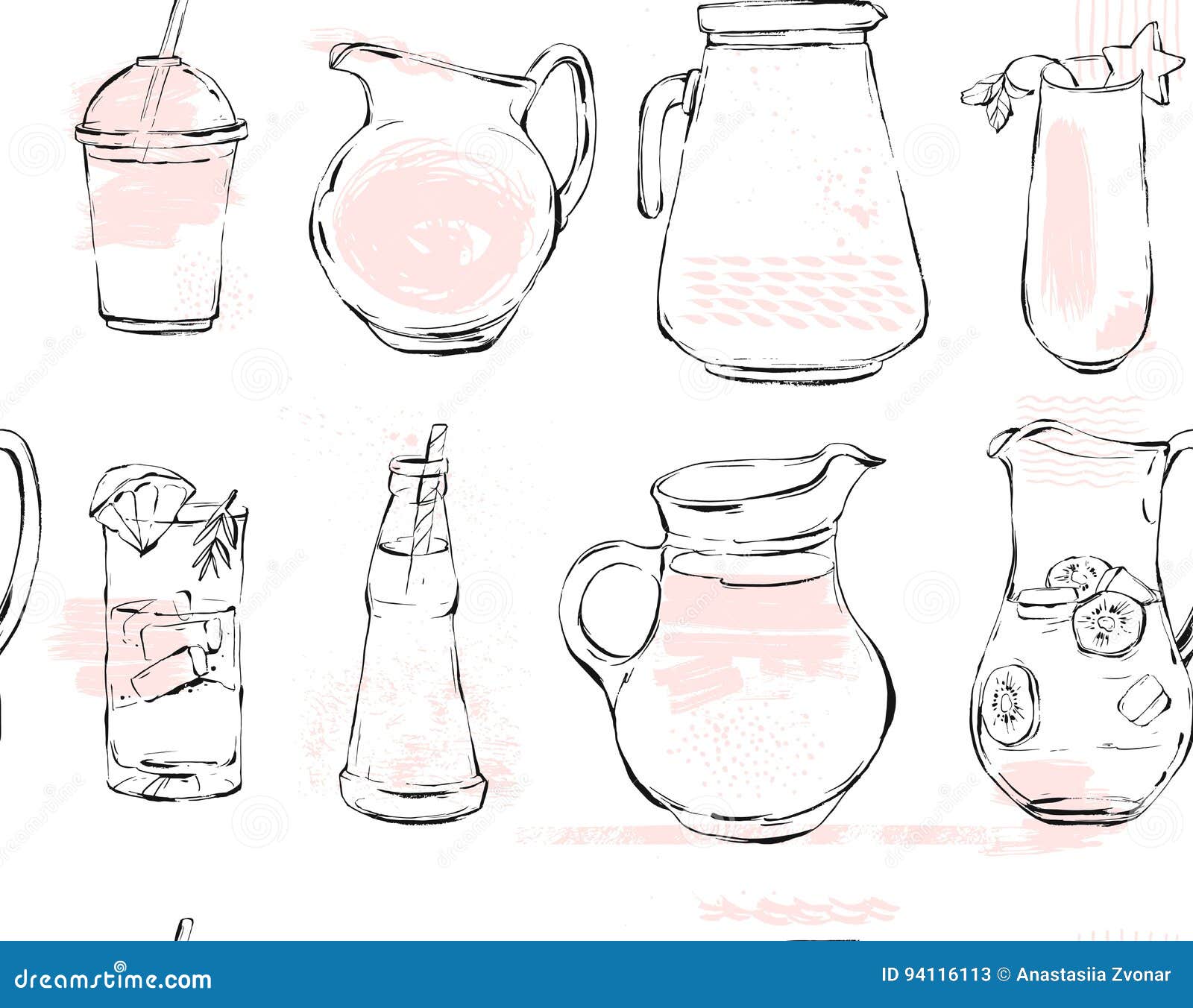 Hand Drawn Vector Graphic Kitchen Glassware Utensils Pitcher,bottle ...
