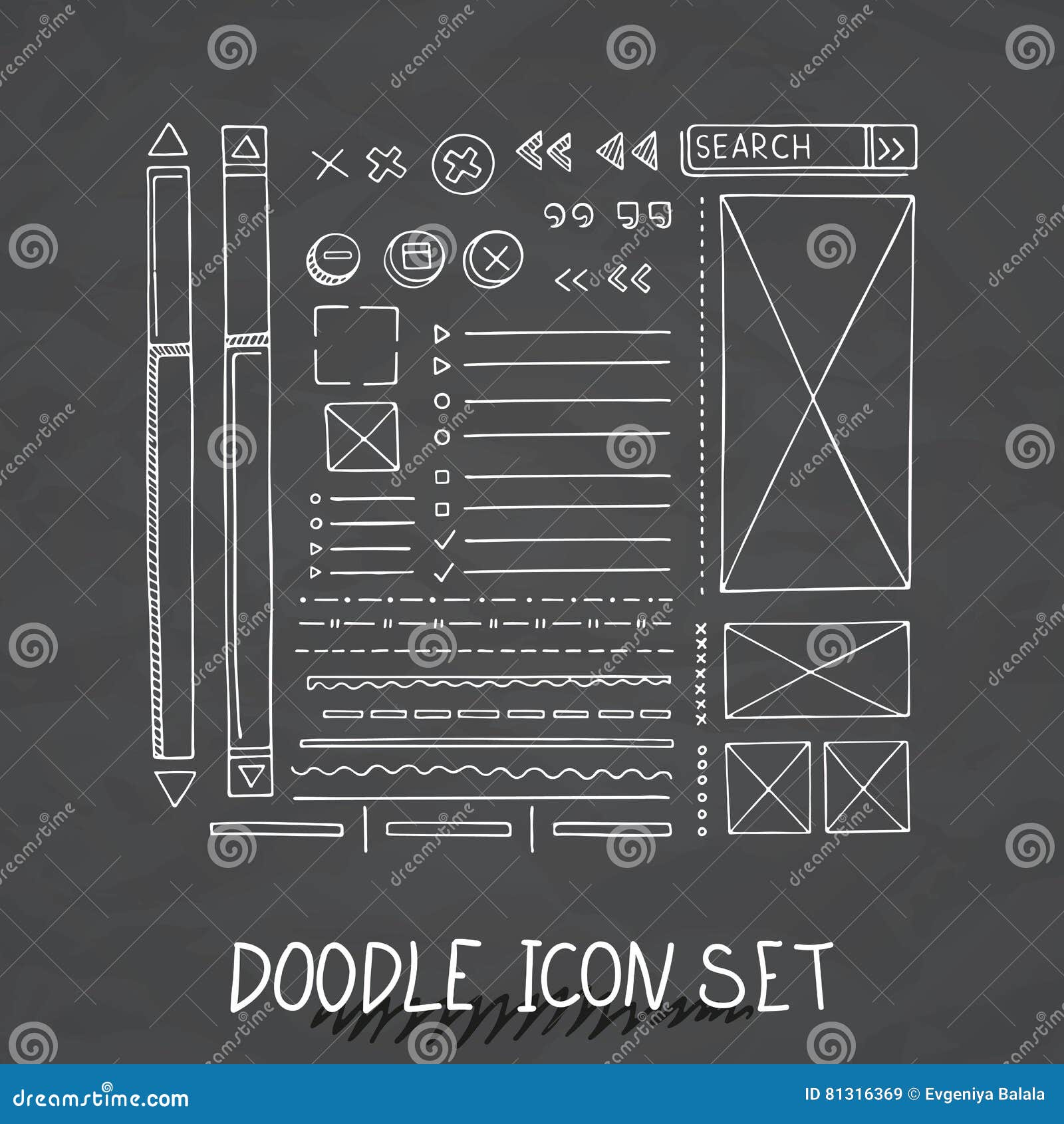 Hand Drawn Vector Icons Set Website Development Doodles Elements. Stock ...