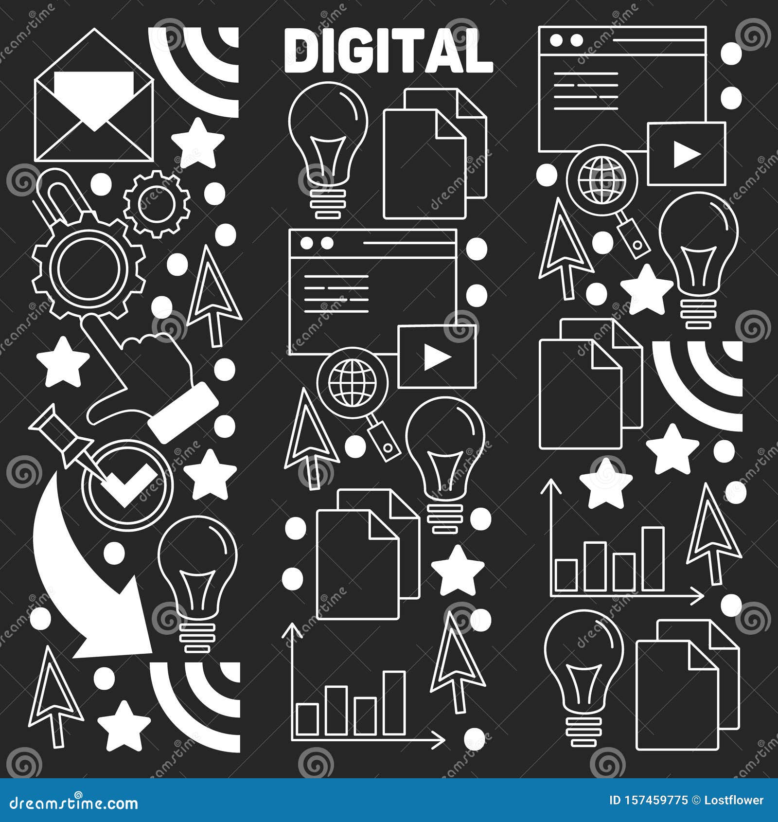 Digital Marketing Pattern with Vector Icons. Management, Start Up ...