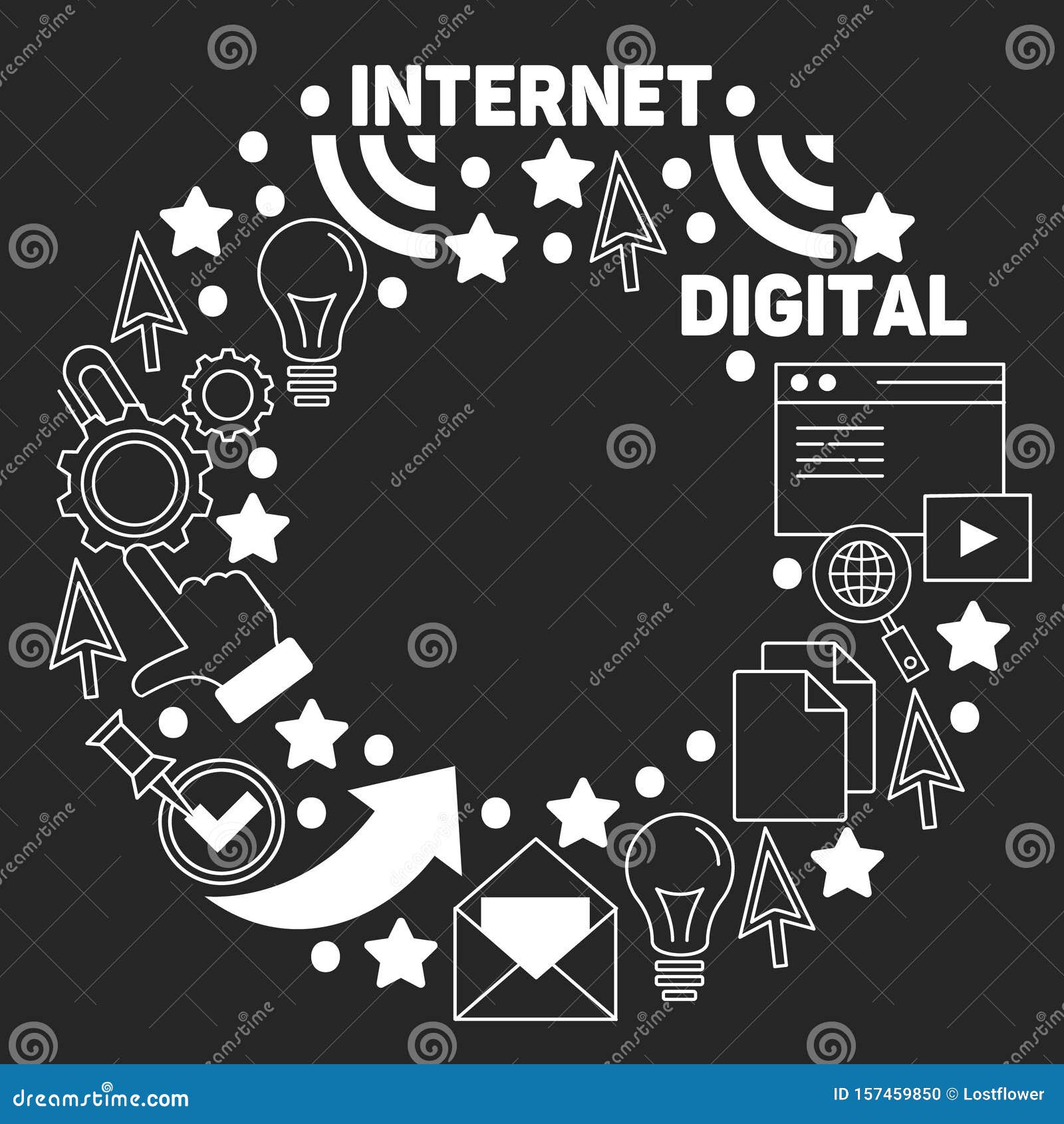Digital Marketing Pattern with Vector Icons. Management, Start Up ...