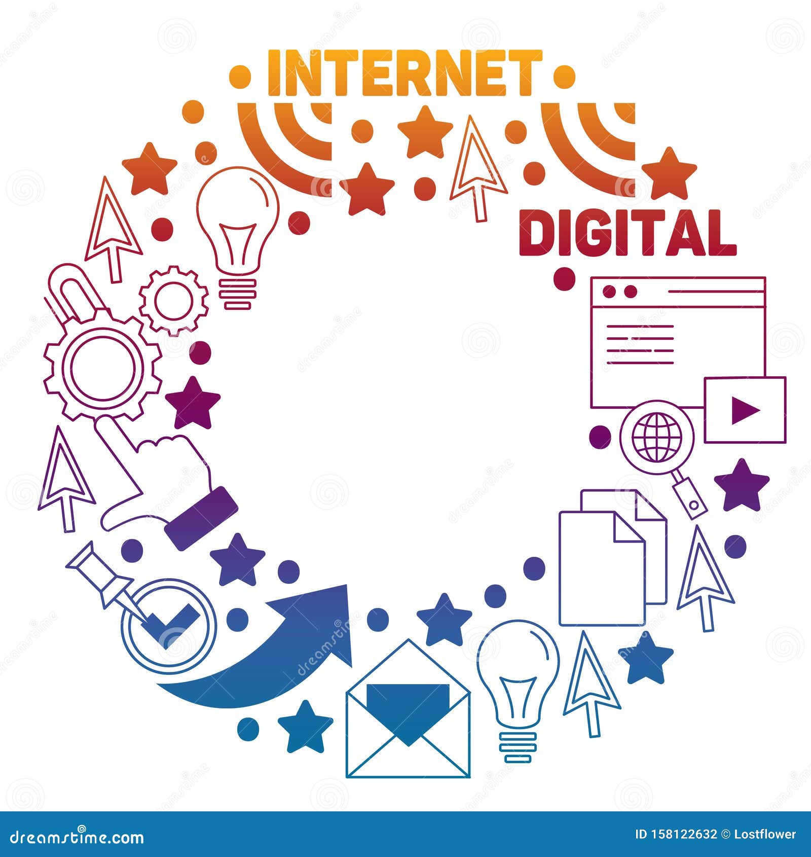 Digital Marketing Pattern with Vector Icons. Management, Start Up ...