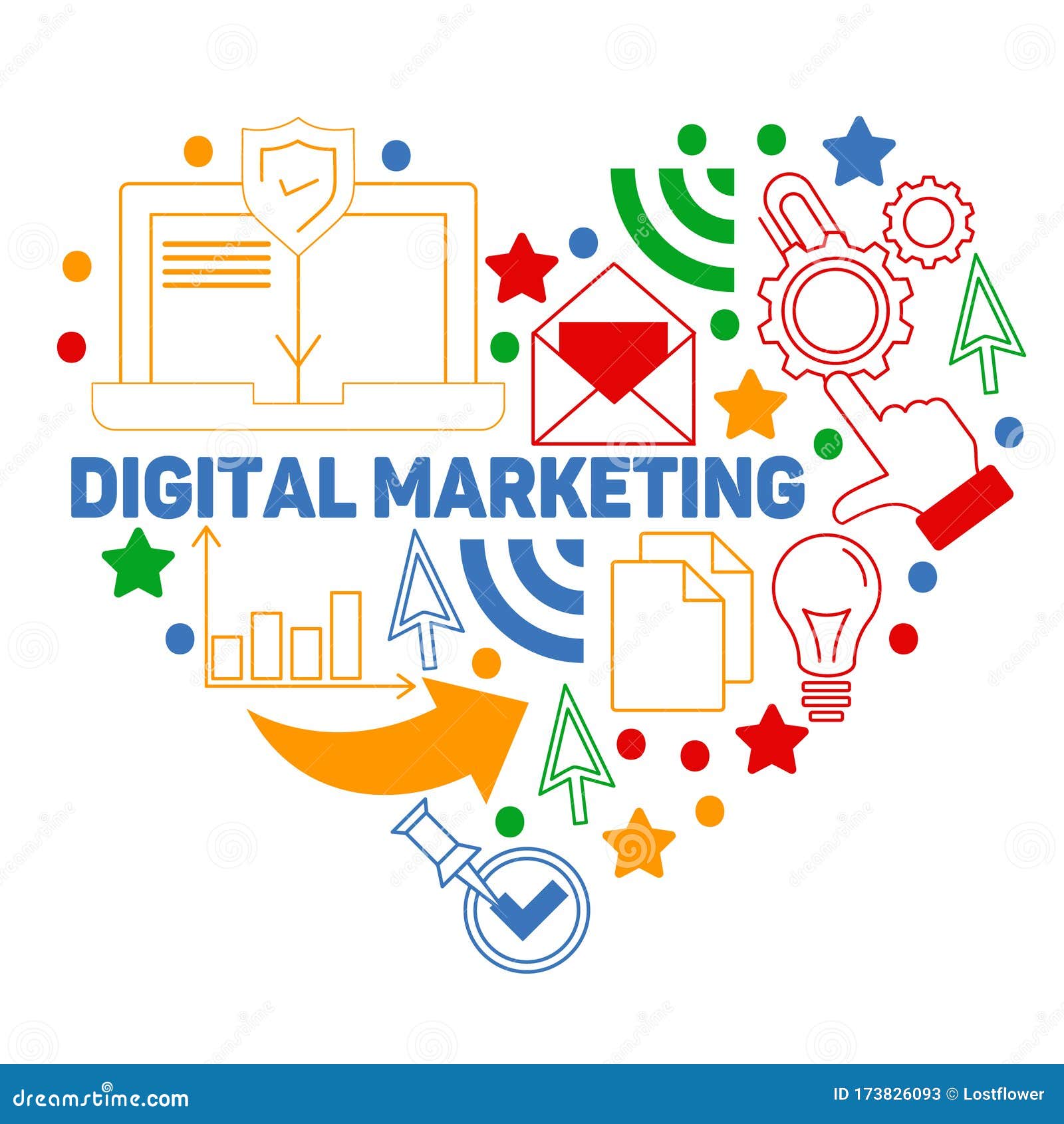 Digital Marketing Pattern with Vector Icons. Management, Start Up ...