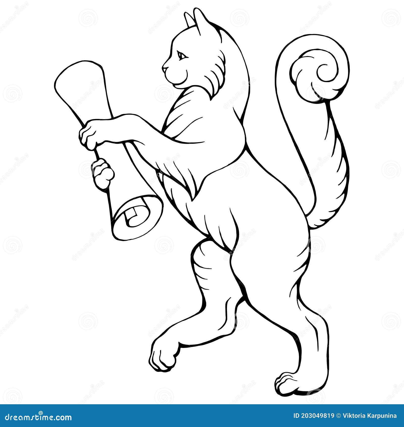 Hand Drawn Vector Illustration of Black and White Walking Cat with ...