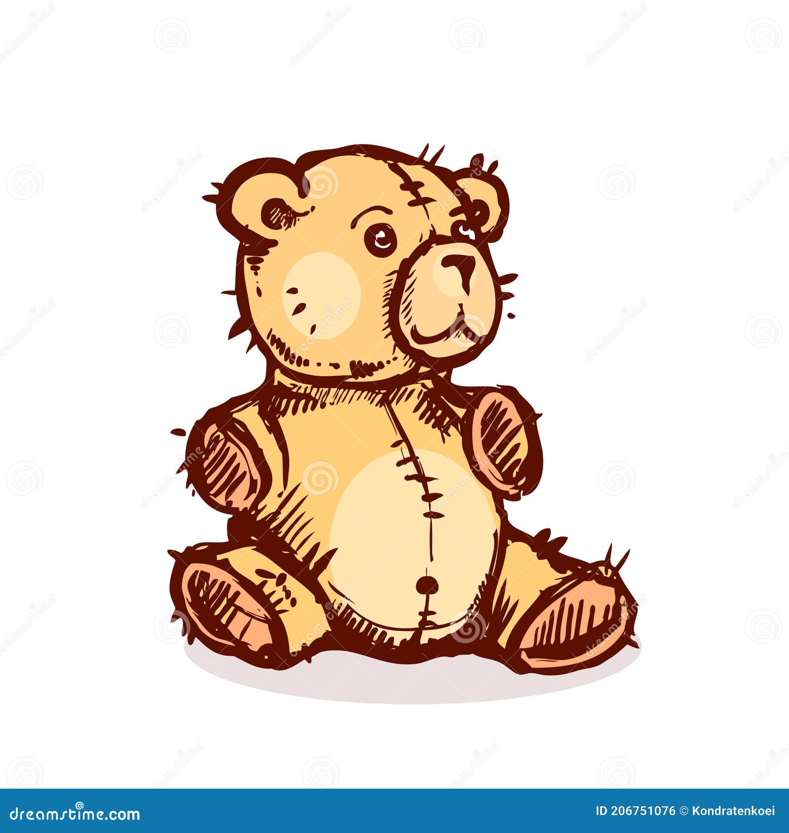 Hand Drawn Vector Illustration with Brown Teddy Bear. Vector Stock ...