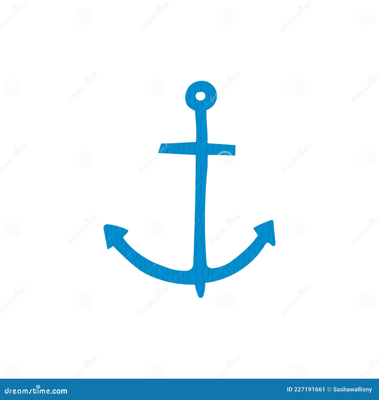 Hand Drawn Vector Illustration of Cartoon Blue Anchor. Isolated on ...