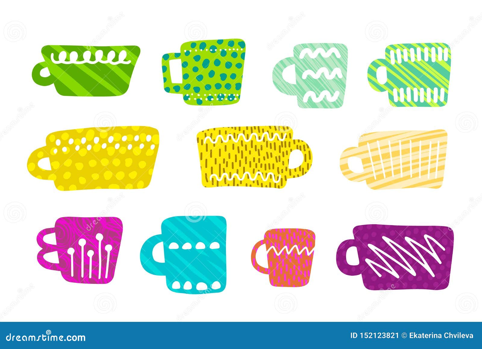 Hand Drawn Vector Illustration in Cartoon Style. Different Cups Forms ...