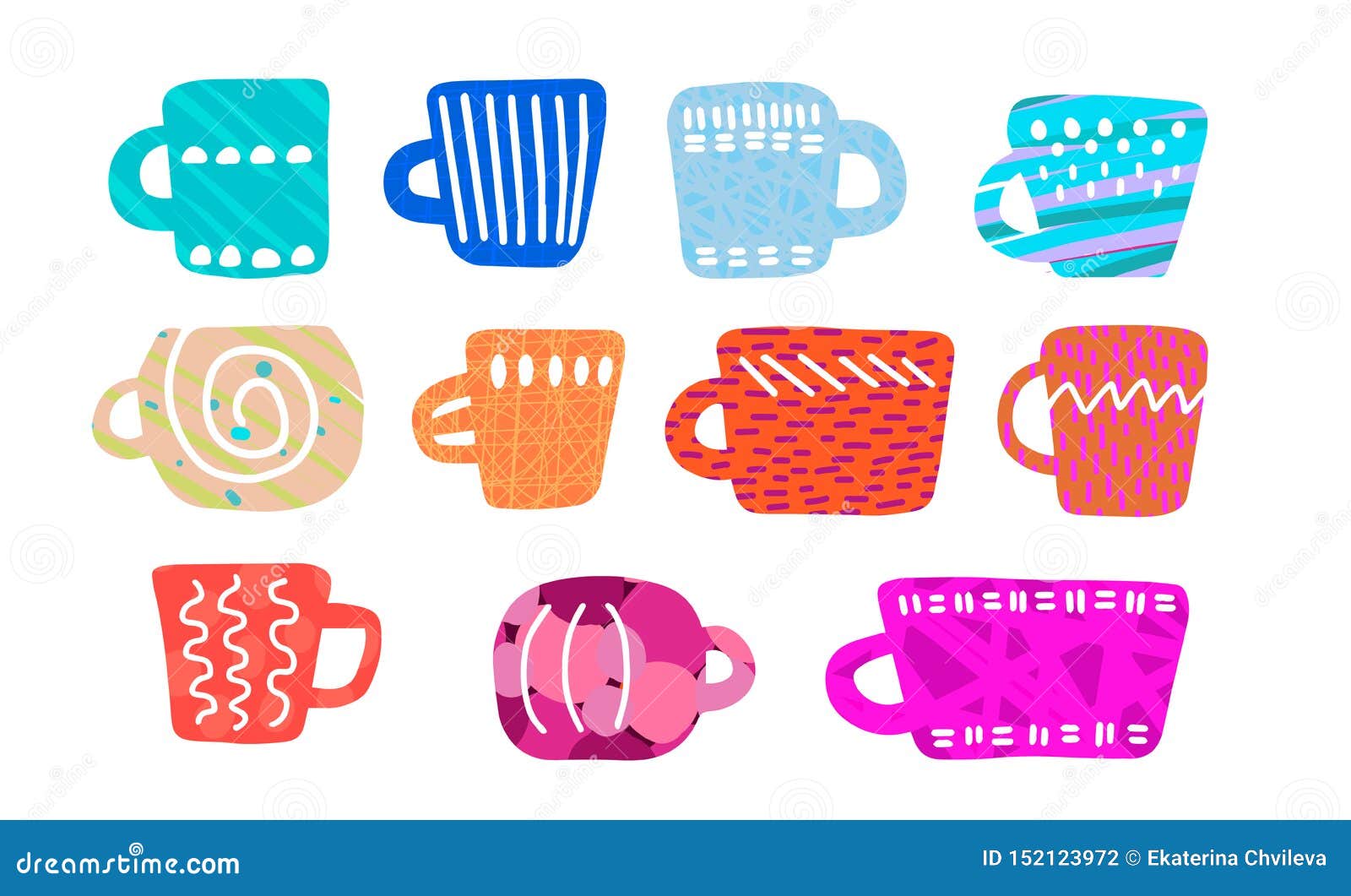 Hand Drawn Vector Illustration in Cartoon Style. Different Cups Forms ...
