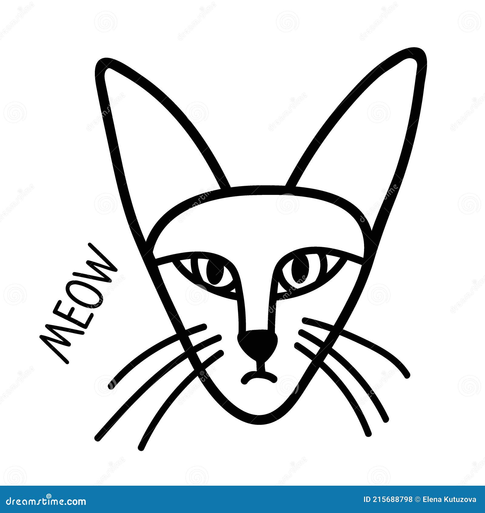 Hand Drawn Vector Illustration of Cat Face with Text Meow. Cat with ...