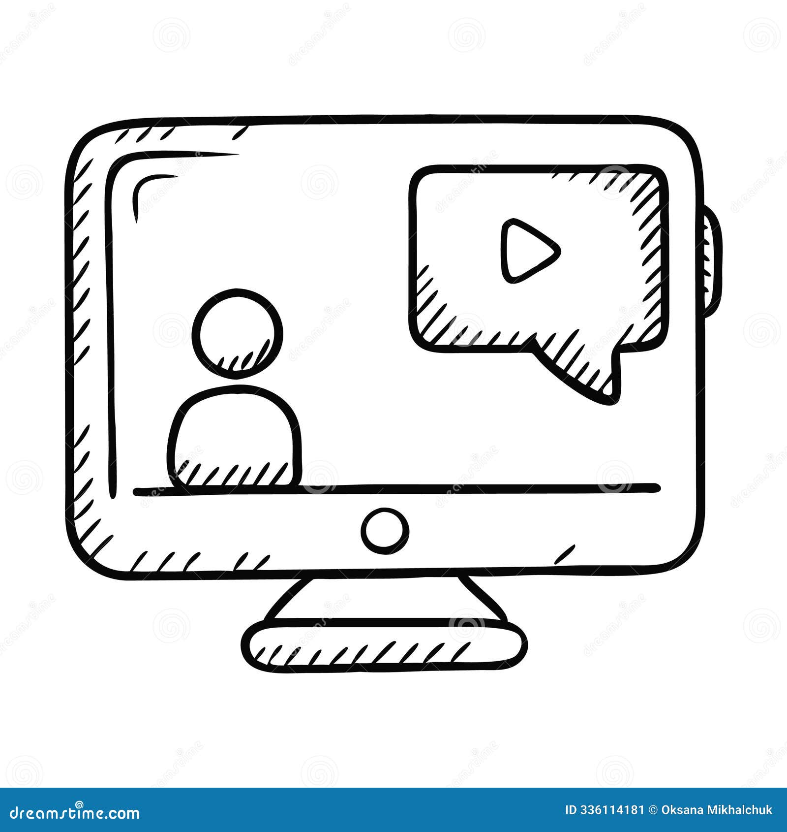 Hand Drawn Vector Illustration of a Computer Screen with Person.Video ...
