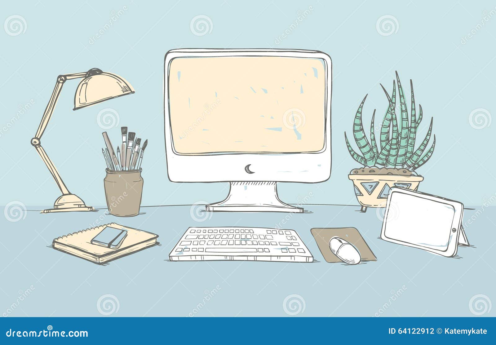 Hand Drawn Vector Illustration Stock Vector - Illustration of desk ...