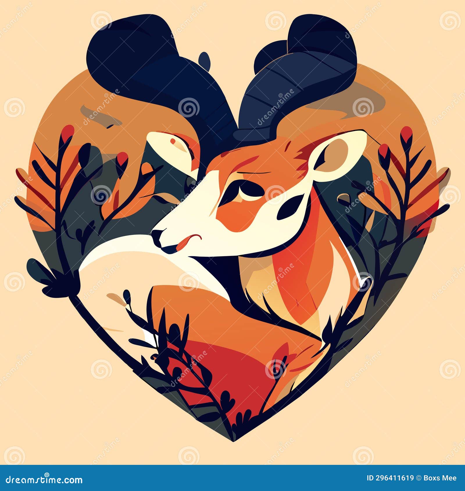 Hand Drawn Vector Illustration of a Cute Fox in a Heart Shape ...
