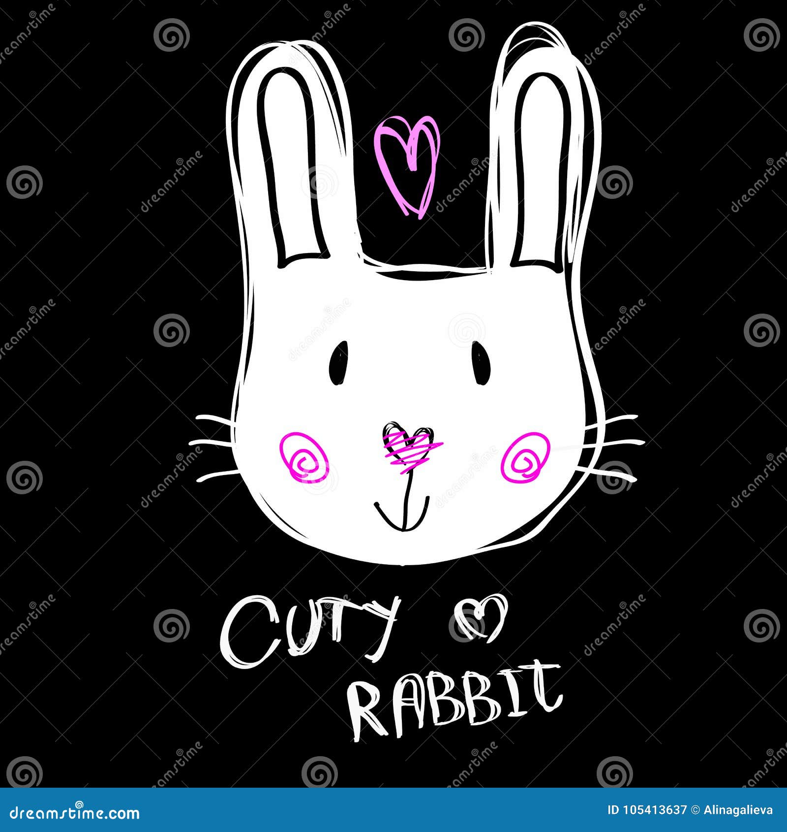 Hand Drawn Vector Illustration of a Cute Funny Bunny Face Stock Vector ...