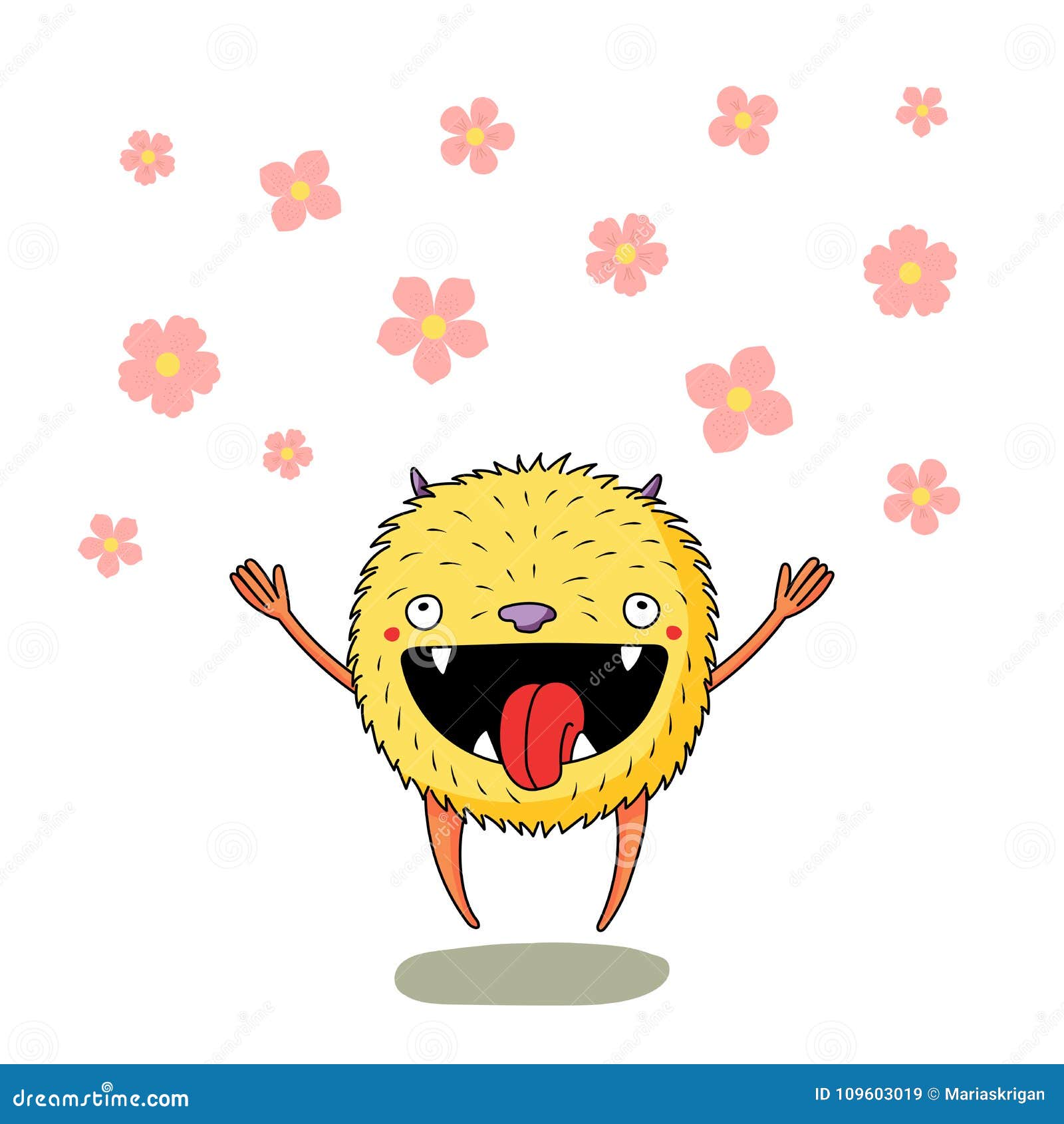 Cute Happy Monster with Spring Flowers Stock Vector - Illustration of ...