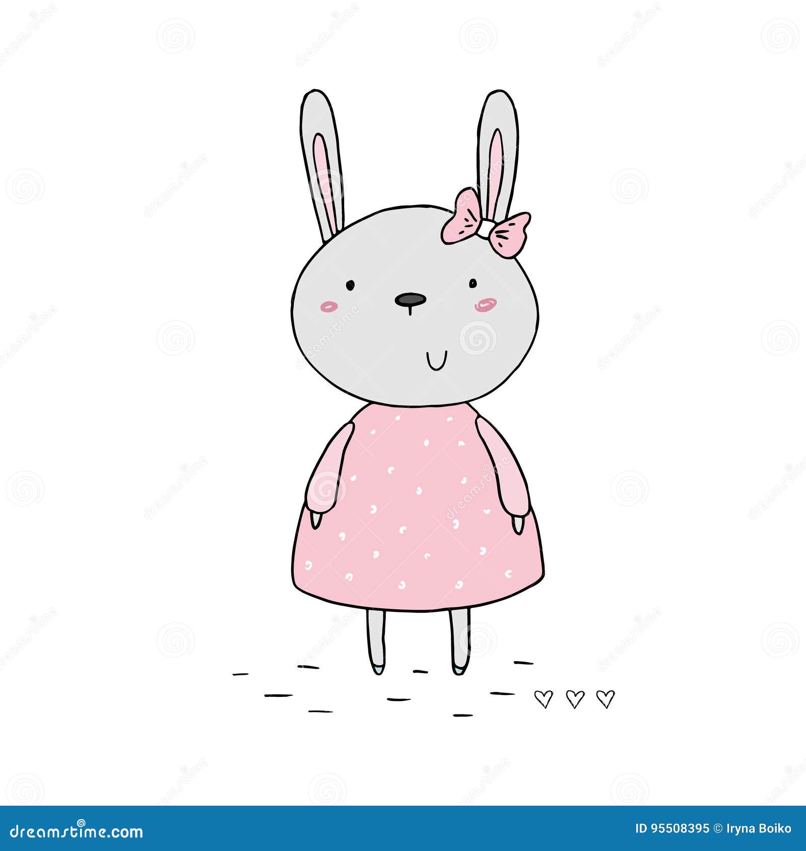 Hand Drawn Vector Illustration with Cute Little Rabbit. Vector Print ...