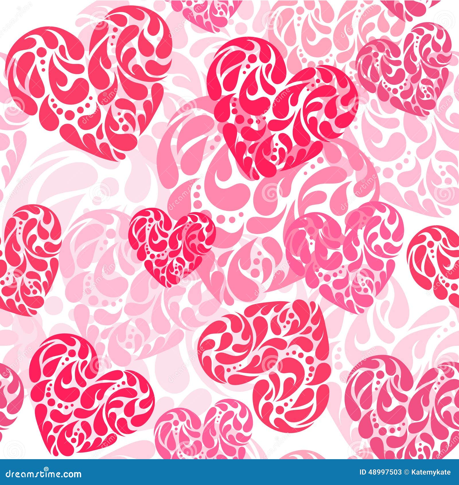 Hand Drawn Vector Illustration - Decorative Hearts. Seamless Pat Stock ...